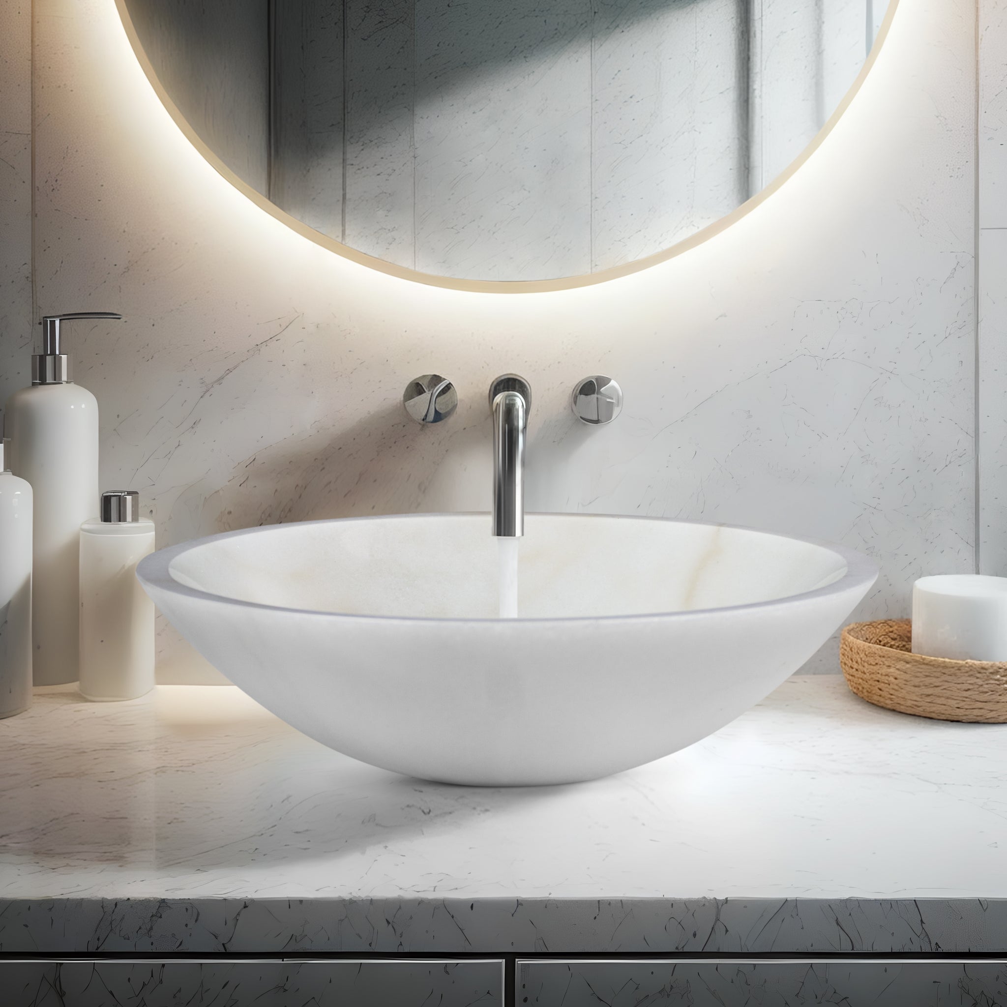Marmor Waschbecken aus weißem Onyx Stein | Loghi White Shine – XBuilds